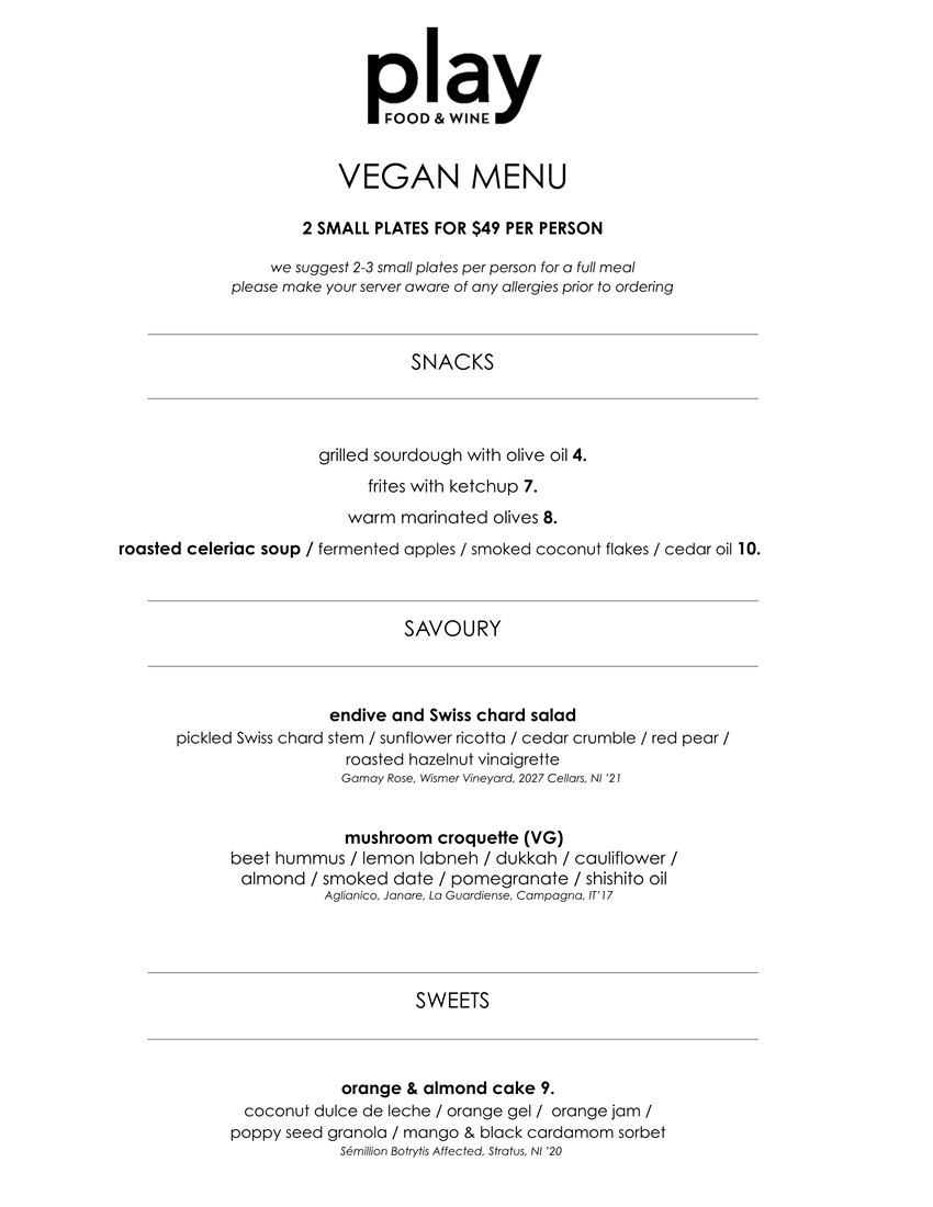 Vegan Menu